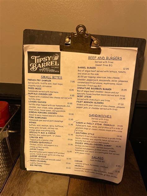 Menu At The Tipsy Barrel East Meadow