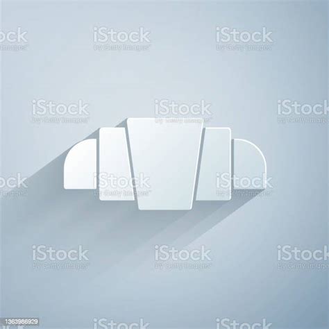 회색 배경에 격리 된 크로아상 아이콘을 잘라 종이 종이 아트 스타일 벡터 1에 대한 스톡 벡터 아트 및 기타 이미지 1