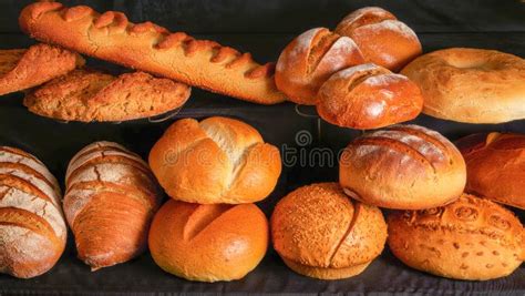 Assorted Bread Varieties On Black Background Stock Image Image Of Culinary Nourishment 371023025