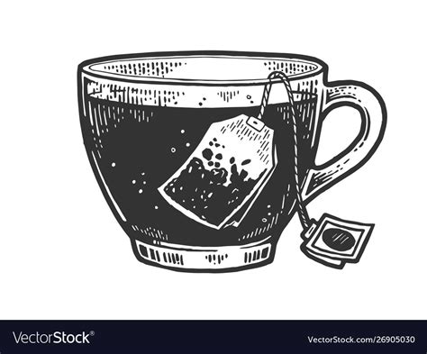 Cup Tea With Bag Sketch Engraving Royalty Free Vector Image