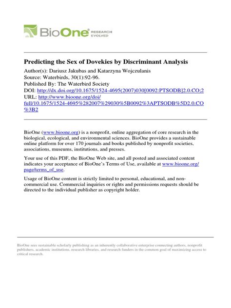 Predicting The Sex Of Dovekies By Discriminant Analysis Pdf Data Analysis Reference Range
