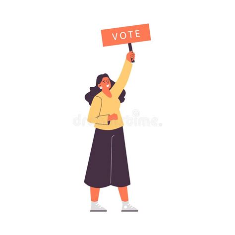 Activist With Banner Calling People To Voting Flat Vector Illustration