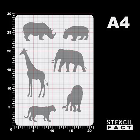 Schablone Elefant Löwe Nashorn Giraffe Nilpferd Bv05