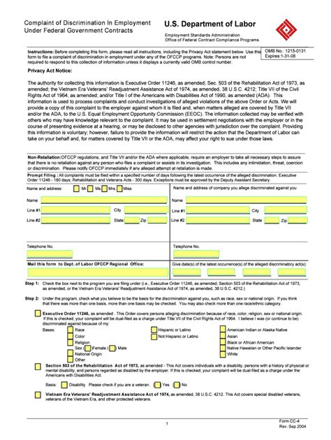 Fillable Online Ofccp Complaint Form Fax Email Print Pdffiller