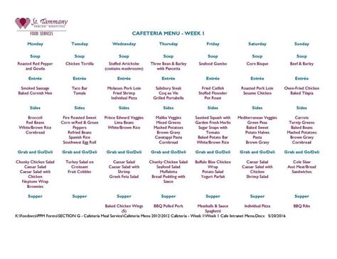 Menu At St Tammany Parish Hospital Cafe Covington