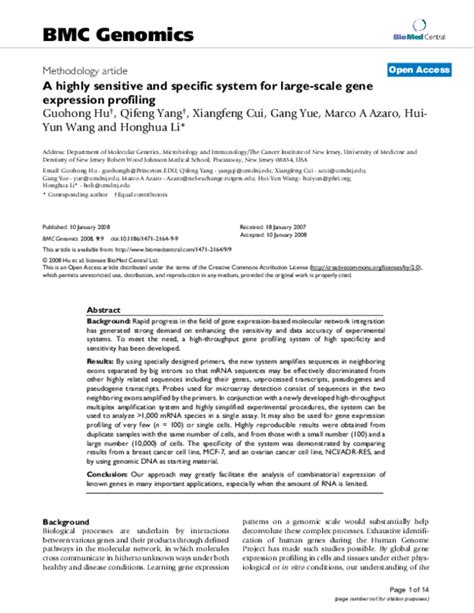 Pdf A Highly Sensitive And Specific System For Large Scale Gene