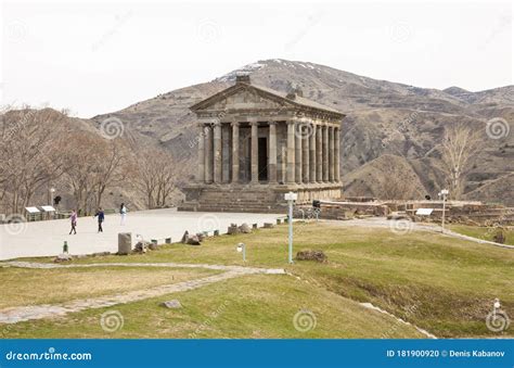Temple Of Garni On The Hilltop View From Garni Gorge With Part Of Symphony Of Stones Armenia