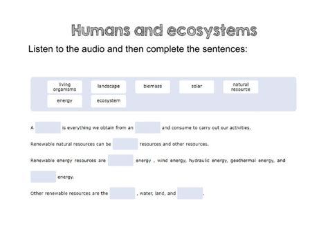 Humans And Ecosystems Online Exercise For Live Worksheets