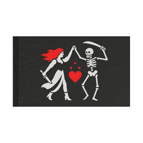 Blackbeard Pirate Flag Dancing Skeleton Heart Historical Decor Etsy