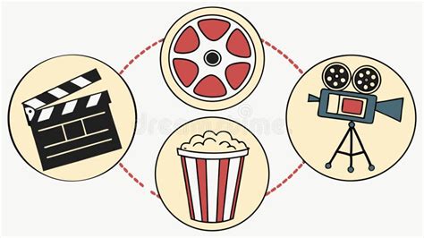 Film Reel Clapperboard Popcorn Depicting Cinema Elements And Movie Night Symbols Vector Design