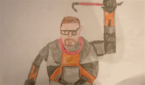 My Drawing Of Gordon Freeman Wielding A Crowbar Rhalflife