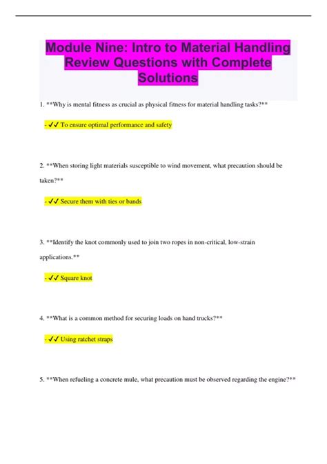 Module Nine Intro To Material Handling Review Questions With Complete