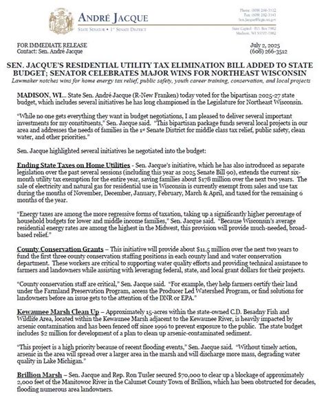 Sen Jacque Highlights Key Wins In The State Budget Seehafer News