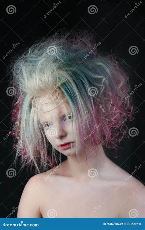 Female Albino With Dyed Hair Professional Hair Coloring Stock Image Image Of Portrait Albino