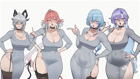 Hands On Hips Video Game Characters Big Boobs Pink Hair Blue Hair