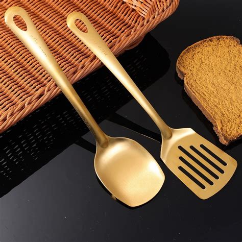 Creative Gold Plated Long Handle Non Stick Spatulas Stainless Steel