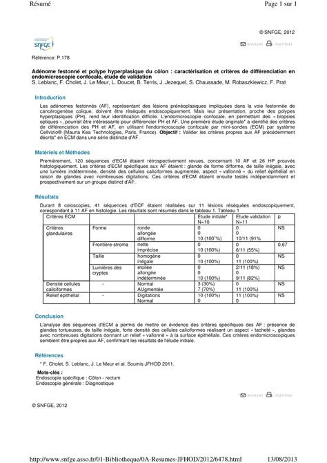 Pdf Adénome Festonné Et Polype Hyperplasique Du Côlon