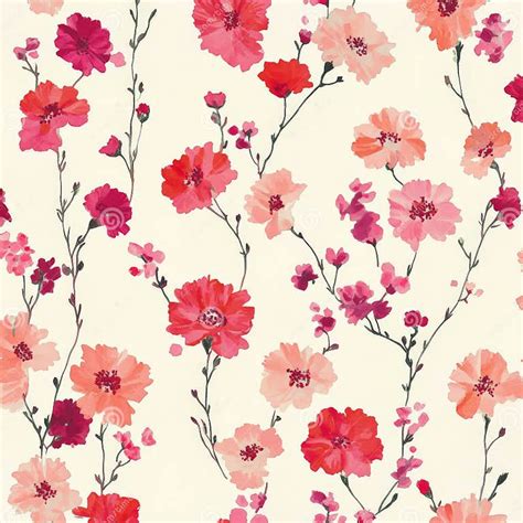 Small Flat Carnations In Shades Of Red And Pink Scattered Across A