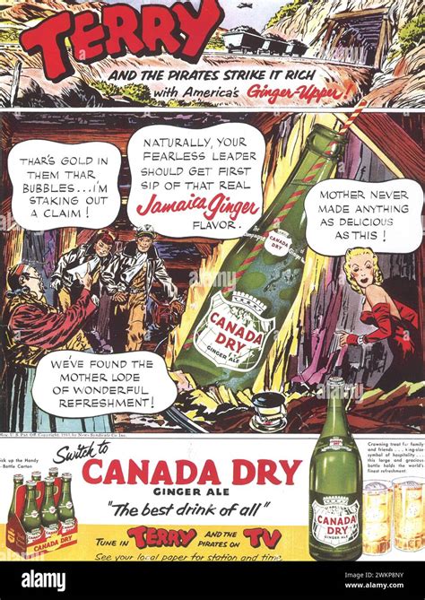1953 Canada Dry Ginger Ale Print Ad Terry And The Pirates Strike It Rich With Americas Ginger