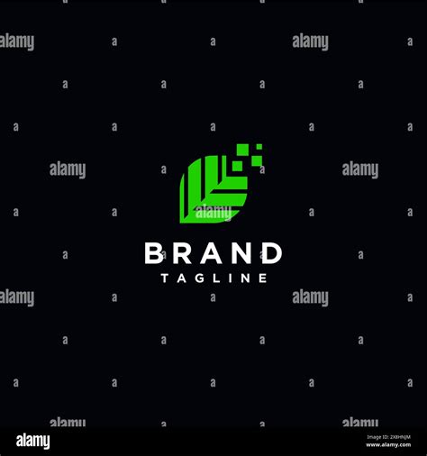 Simple Leaf Logo Design With Digital Pixel Dots Simple Green