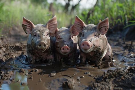 Premium Photo Cute Piglets Playing In The Mud