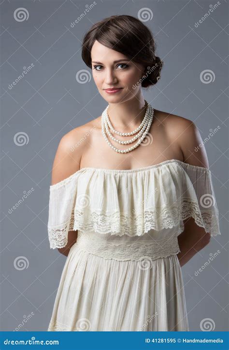 Beautiful Vintage Girl Stock Image Image Of Makeup Jewelry 41281595
