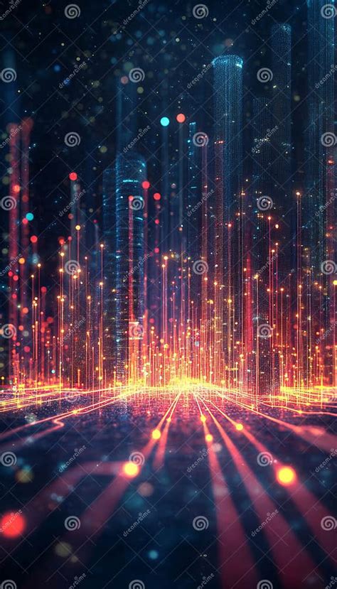 Abstract Visualization Of Smart City Technology With Glowing Data Streams Stock Illustration
