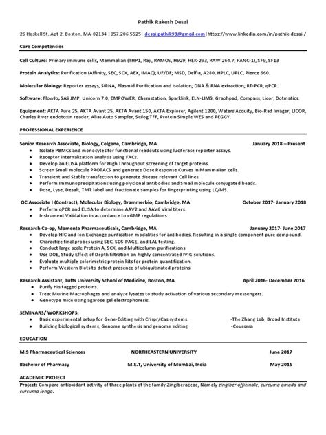 Pathik Desai Resume Pdf Pdf Gel Electrophoresis Western Blot