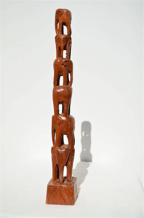 Vintage African Tribe Tribal Folk Arts Hand Carved Elephant Tower Wood
