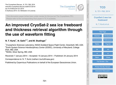 Pdf An Improved Cryosat 2 Sea Ice Freeboard Retrieval Algorithm Through The Use Of Waveform