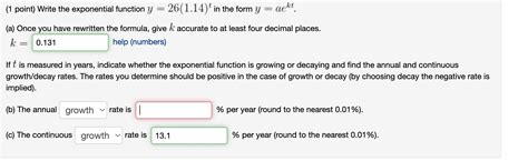 solved 1 point write the exponential function y 26 1 14 t