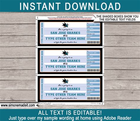 San Jose Sharks Game Ticket T Voucher Printable Surprise Hockey