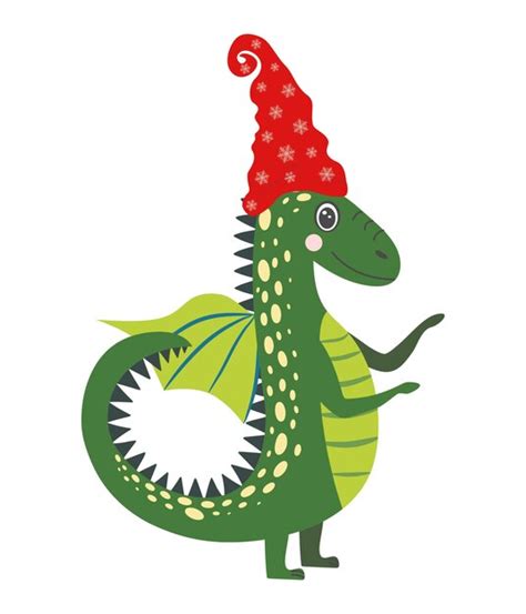 Dragão Verde Fofo De Natal Com Chapéu De Papai Noel Ano Do Dragão 2024