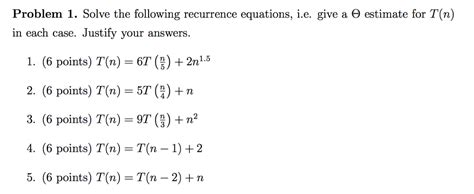 Solved Problem 1 Solve The Following Recurrence Equations