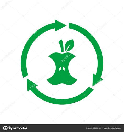 Organic Waste Compostable Sign Icon Symbol Apple Core Circle Arrows