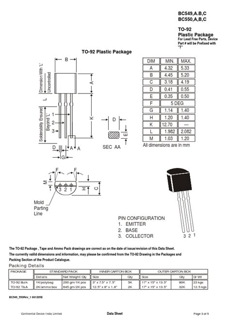 Bc550b Datasheet Npn Transistor Continental Device India