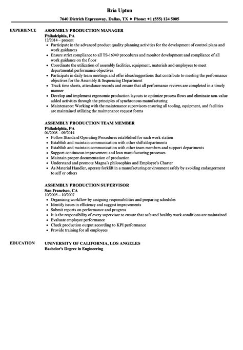 Assembly Production Resume Samples Velvet Jobs