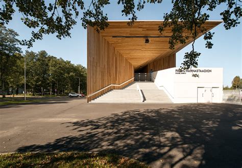 Angled Surfaces Lend Dynamic Aesthetic To Kamp Arhitektids Timber And Concrete Sports Stadium