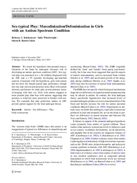 Pdf Sex Typical Play Masculinizationdefeminization In Girls With An