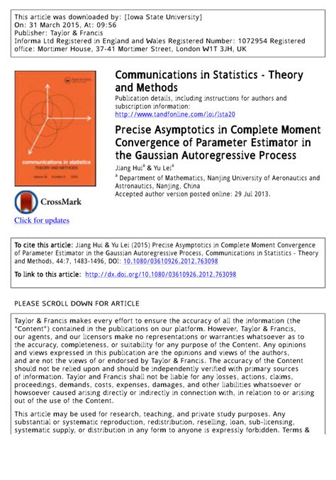 Pdf Precise Asymptotics In Complete Moment Convergence Of Parameter