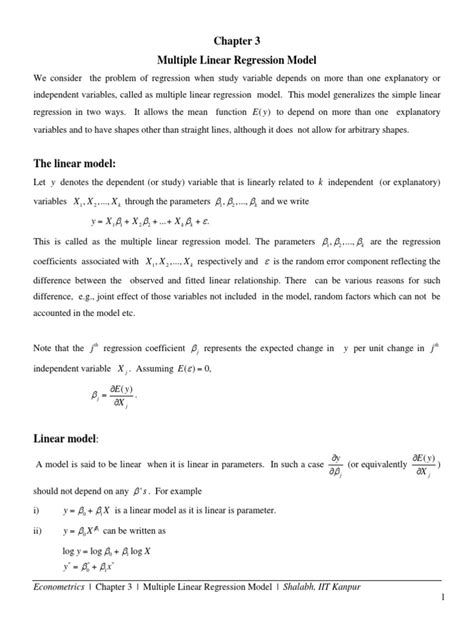 Chapter3 Econometrics Multiplelinearregressionmodel Pdf Linear Regression Ordinary Least