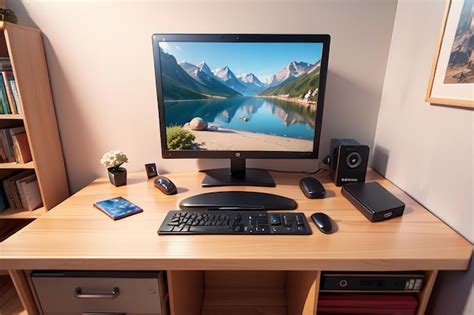 Premium Ai Image Office Conference Table Computer Desk Work Area Intimate Interior Space For