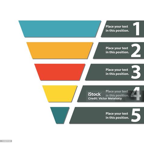 깔때기 기호입니다 Infographic 또는 웹 디자인 요소입니다 마케팅 변환 또는 판매를 위한 템플릿입니다 화려한 벡터 일러스트입니다 원뿔에 대한 스톡 벡터 아트 및 기타