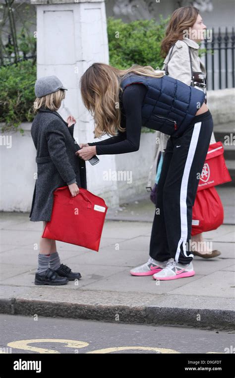 Elle Macpherson Dropping Her Son Aurelius Off At School London England