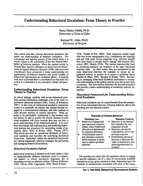 Pdf Understanding Behavioral Escalation From Theory To Practice