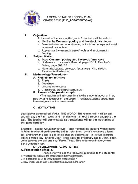 A Semi Docx Lesson Plan Grade 8 Pdf Lesson Plan Teachers