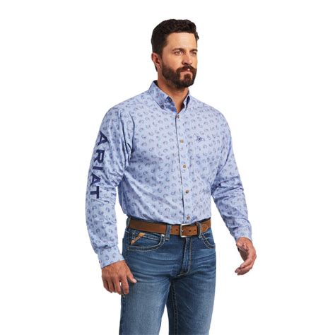 Ariat® Mens Team Farran Blue Button Down Shirt 10040789