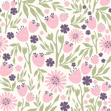Seamless Spring Floral Digital Paper Hand Drawn Flowers Seamless