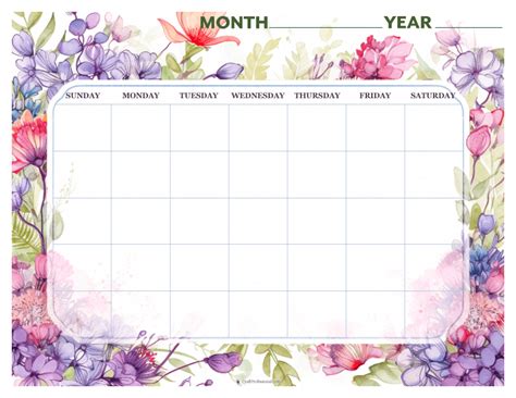Colorful Blank Monthly Calendar Printable 2024 2030 Editable