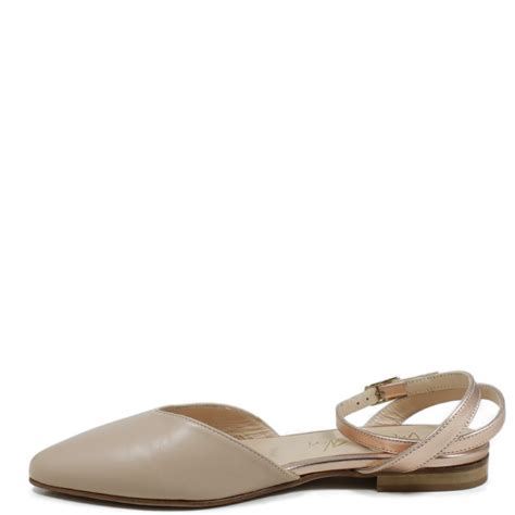 Ballet Ballerina Flats Genuine Leather Ankle Strap Nude Made In Italy